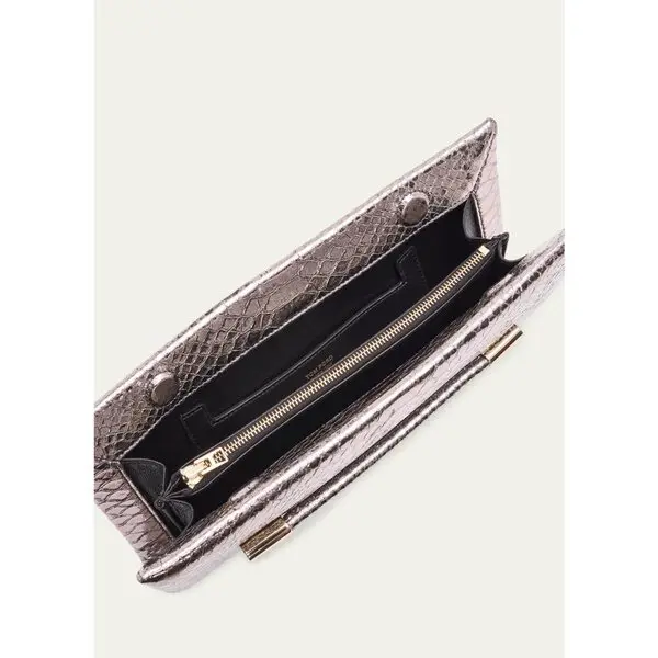 TOM FORD Ava Snake-embossed Printed Leather Clutch - Silver
