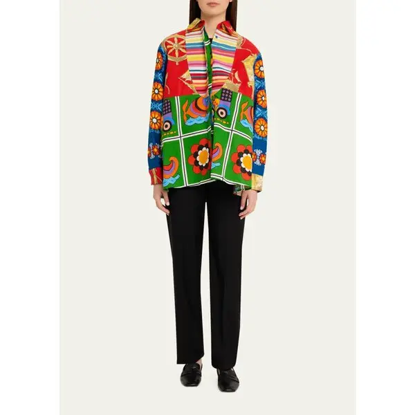 Rianna + Nina Mixed-print Bib Button-down Shirt