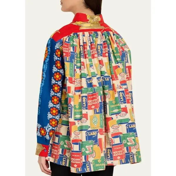 Rianna + Nina Mixed-print Bib Button-down Shirt