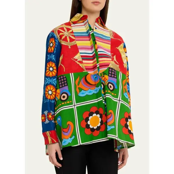 Rianna + Nina Mixed-print Bib Button-down Shirt