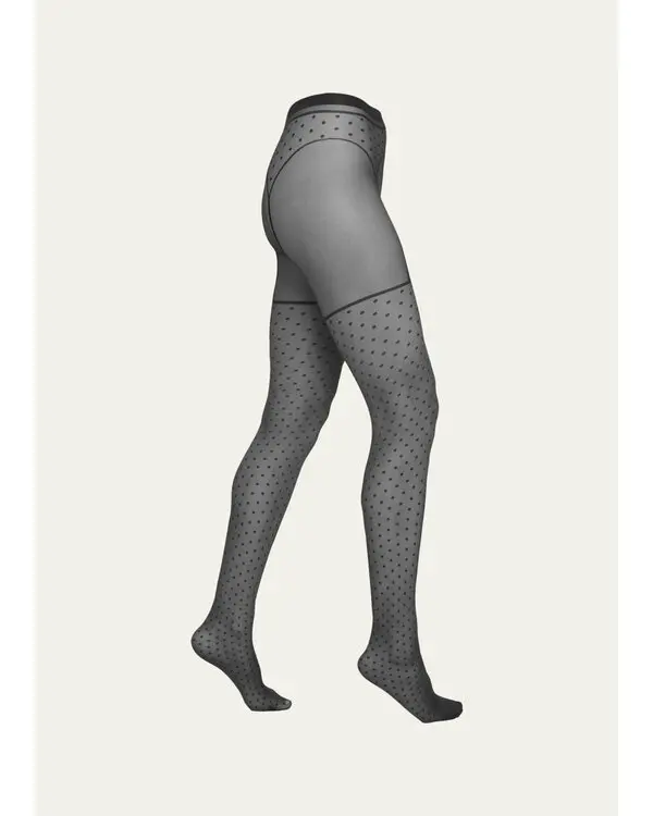 Wolford Dotted Garter Belt Tights - Black