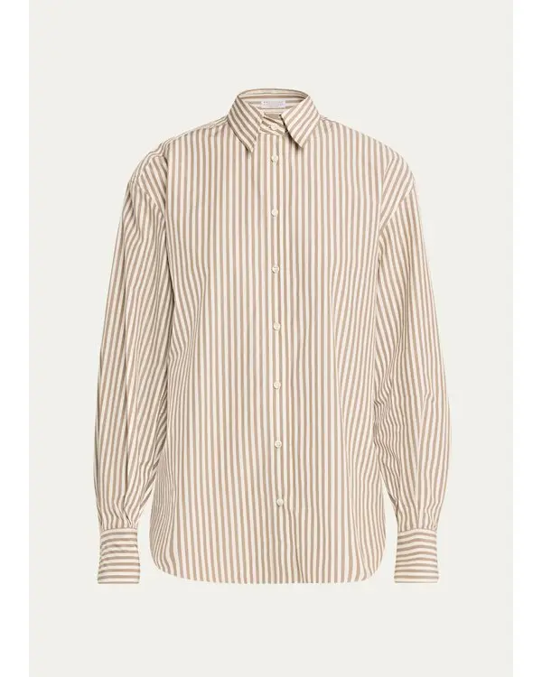 Brunello Cucinelli Striped Cotton Button-down Shirt With Monili Trim