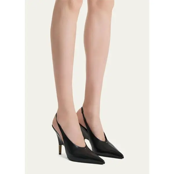Khaite 100mm Bella Leather Slingback Pumps - Chalk