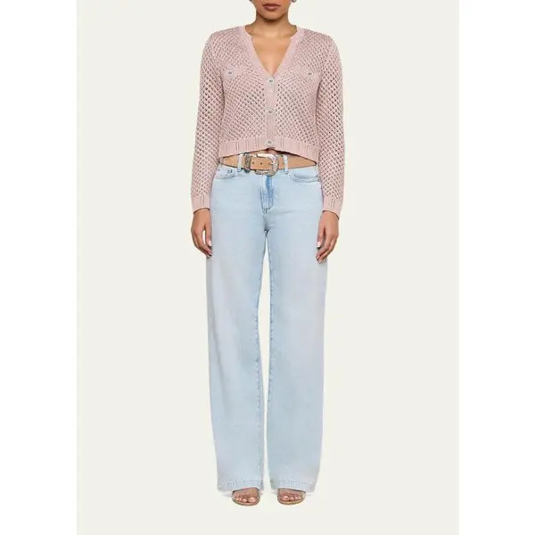 L'AGENCE Blanca Sequined Knit Cardigan - Adobe Rose