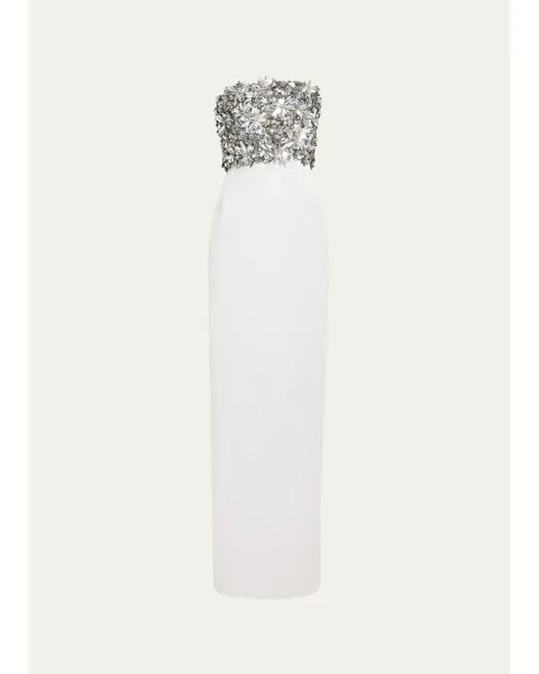 Prabal Gurung Strapless Floral Embellished Silk Column Gown