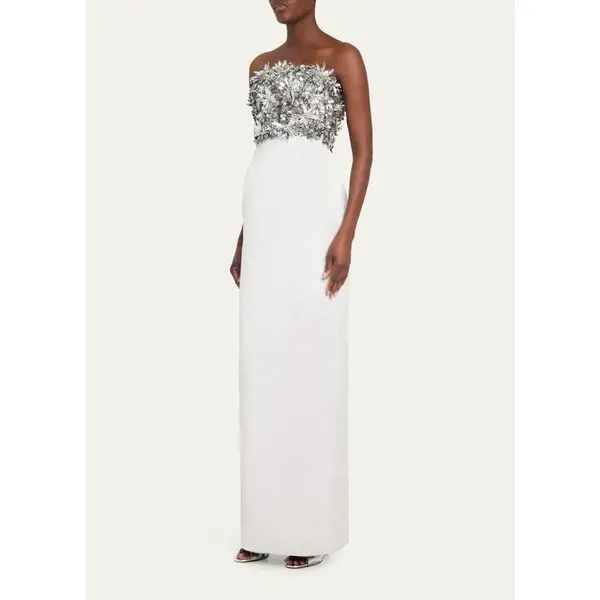 Prabal Gurung Strapless Floral Embellished Silk Column Gown