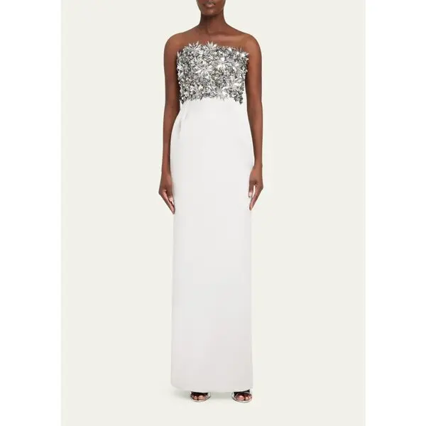 Prabal Gurung Strapless Floral Embellished Silk Column Gown