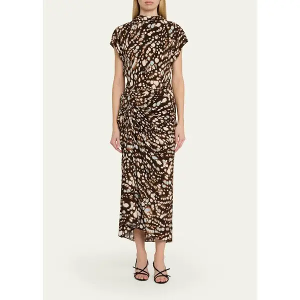 A.L.C. Alma Ruched Viscose Twill Midi Dress - Ganache Multi