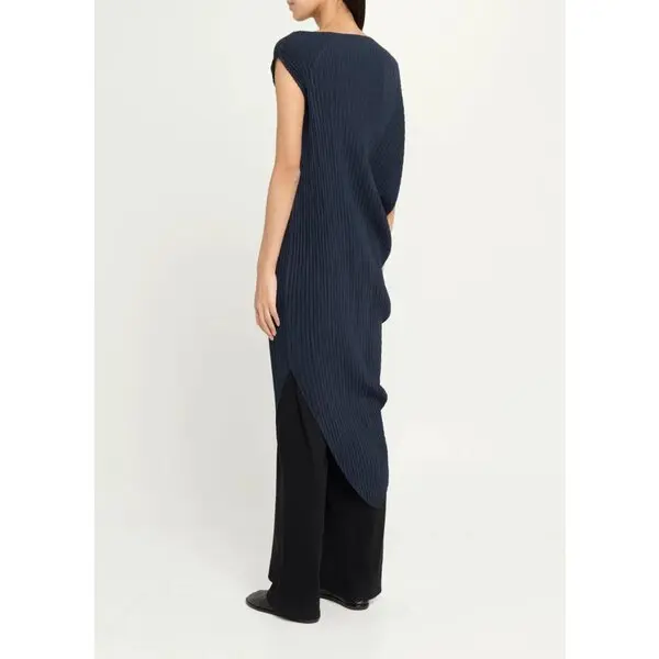 Issey Miyake Short-sleeve Leaf Pleats Asymmetric Draped Midi Dress