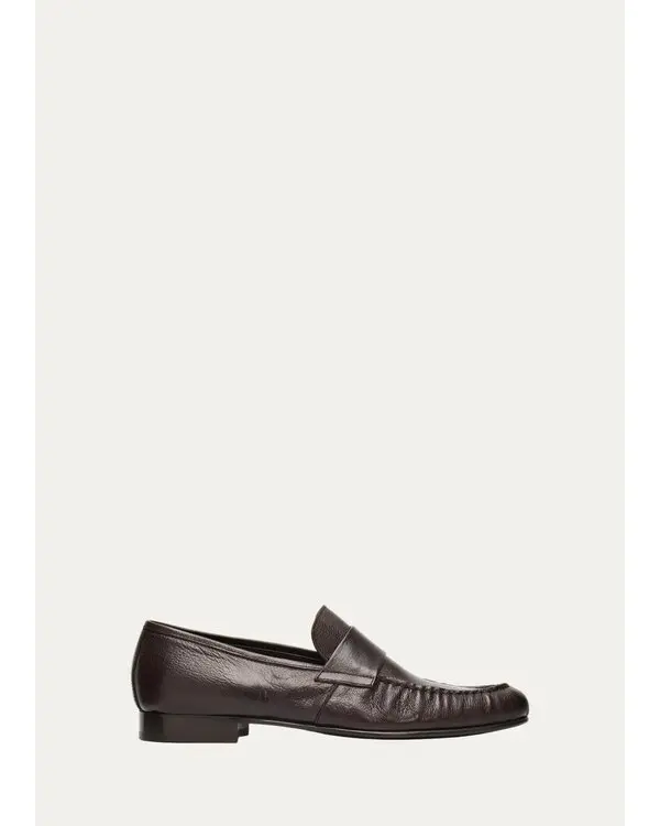 Bergdorf Goodman Buffalo Leather Moc-toe Loafers - Brown