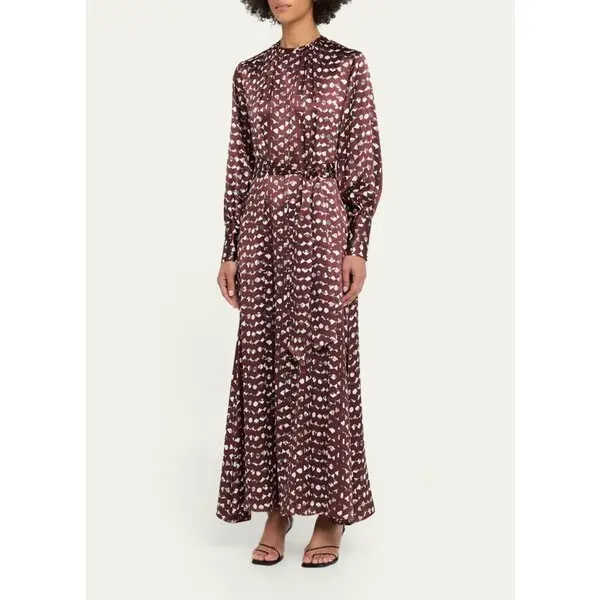 Kiton Long-sleeve Abstract-print Silk Belted Maxi Dress