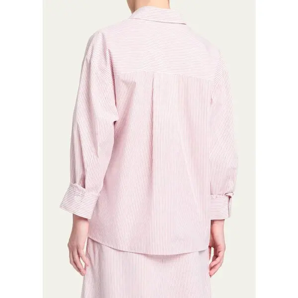 TWP Newest Earl Striped Asymmetric Button-front Shirt - White/red