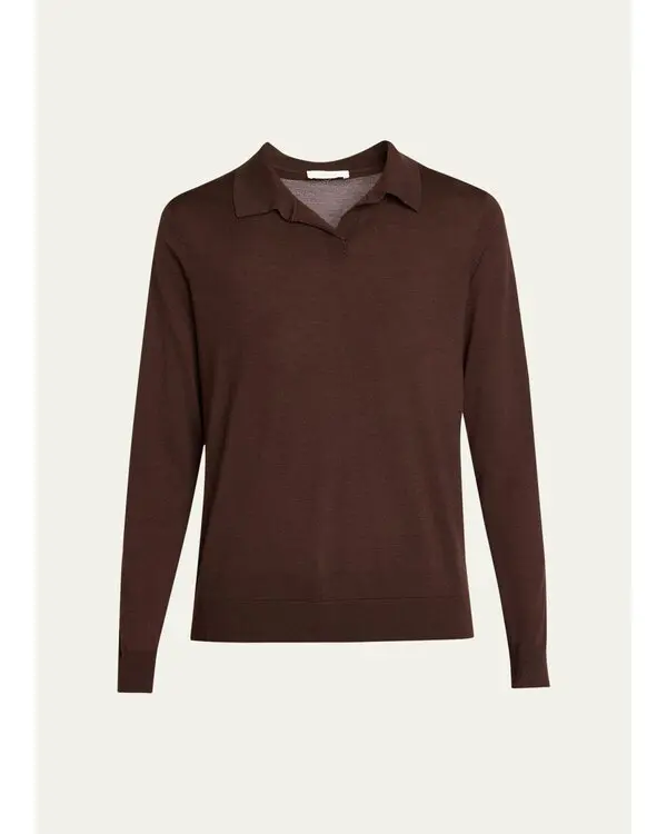 THE ROW Pauli Wool-silk Jersey Long-sleeve Polo Top