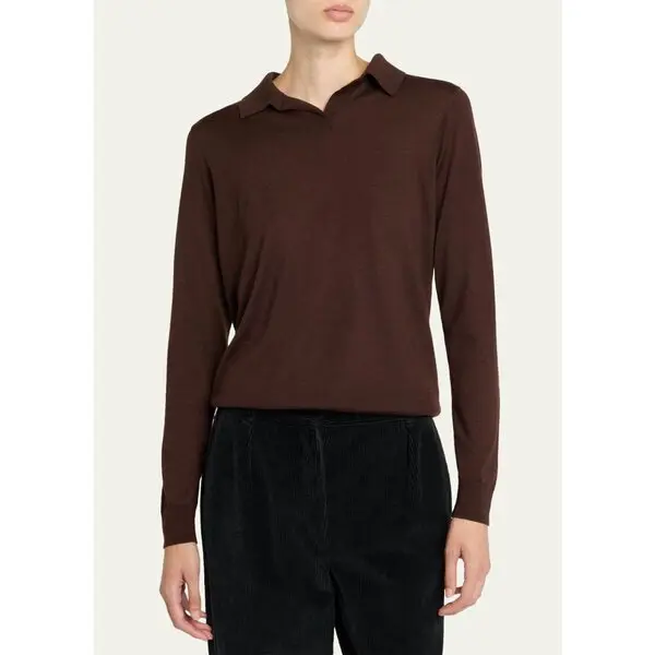 THE ROW Pauli Wool-silk Jersey Long-sleeve Polo Top