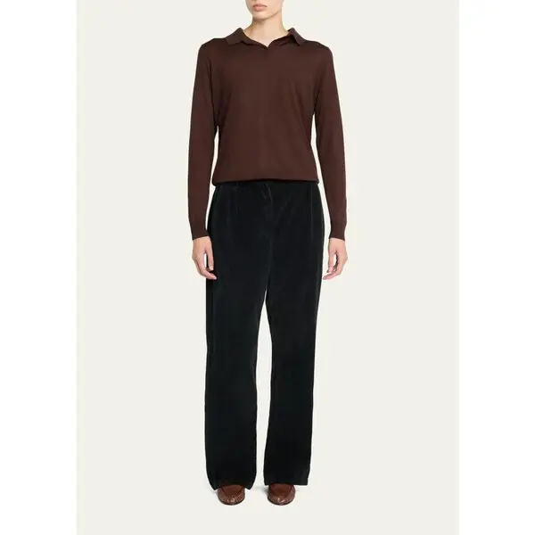 THE ROW Pauli Wool-silk Jersey Long-sleeve Polo Top