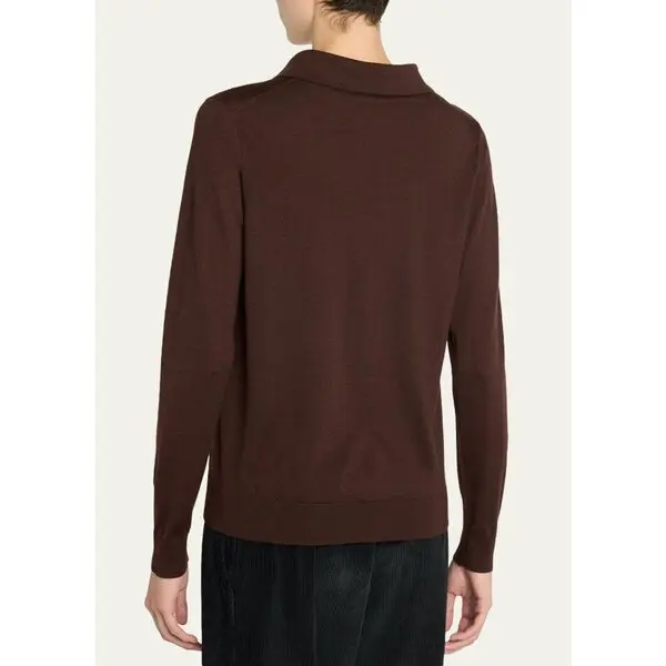 THE ROW Pauli Wool-silk Jersey Long-sleeve Polo Top