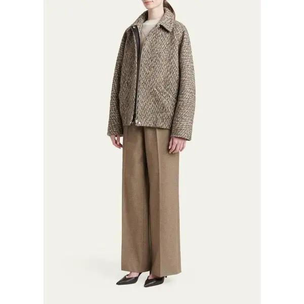 Kiton Herringbone Wool-cashmere Wide-leg Trousers