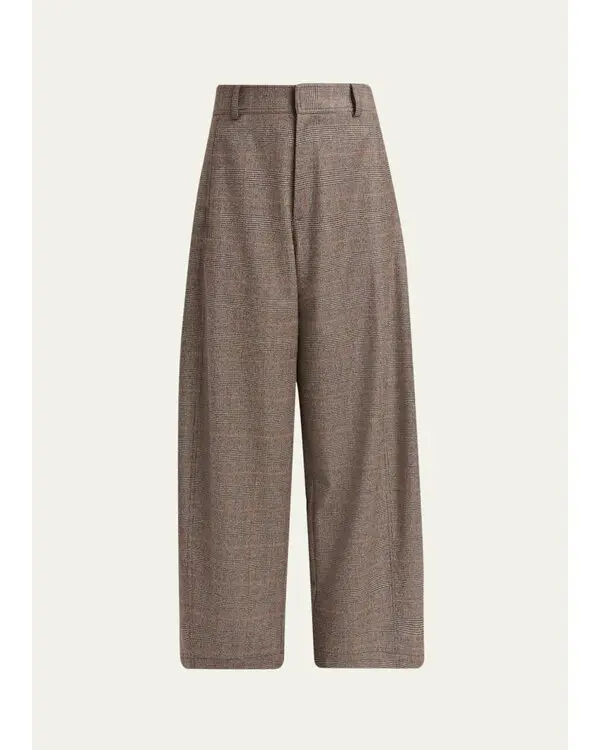 Kiton Wool-cashmere Check Barrel-leg Trousers