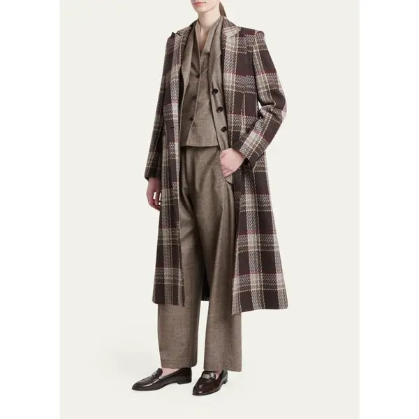 Kiton Wool-cashmere Check Barrel-leg Trousers