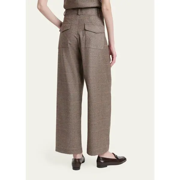 Kiton Wool-cashmere Check Barrel-leg Trousers