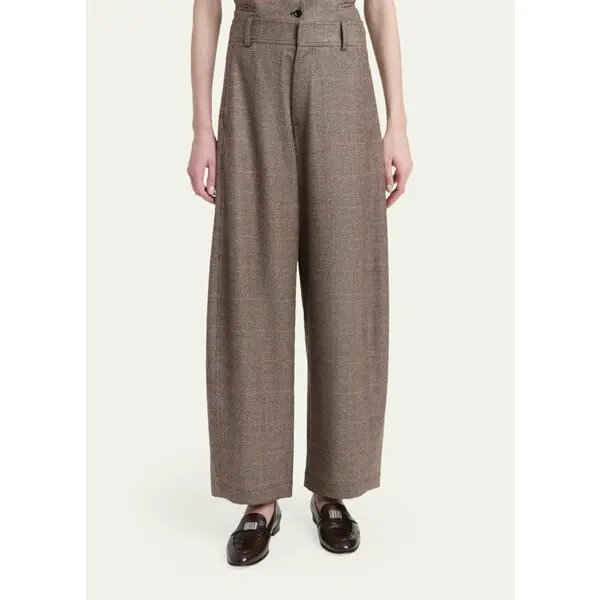 Kiton Wool-cashmere Check Barrel-leg Trousers