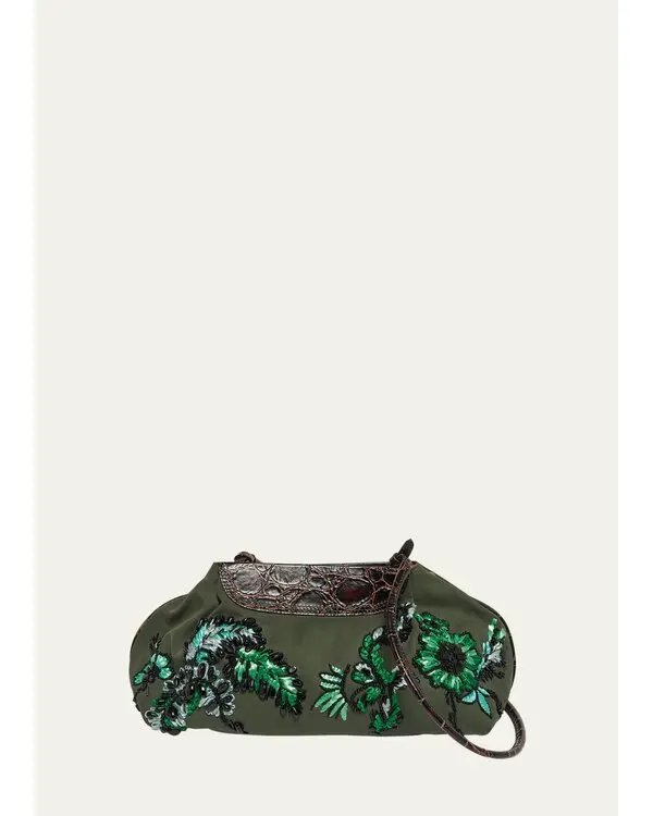 Dries Van Noten Medium Beaded Cotton Clutch Bag