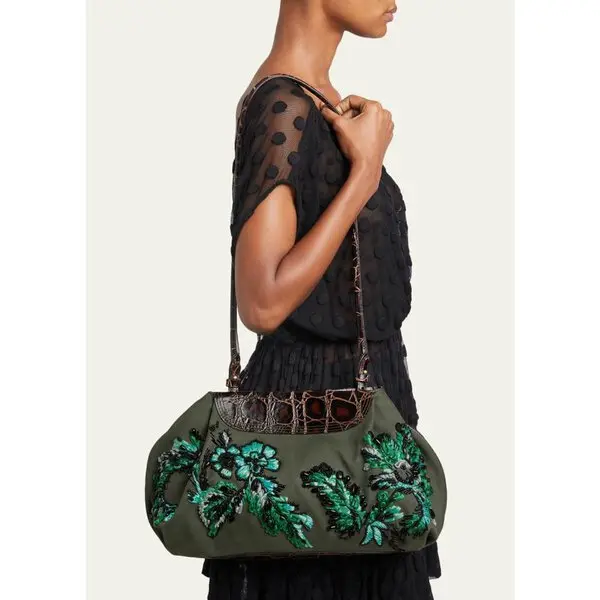 Dries Van Noten Medium Beaded Cotton Clutch Bag