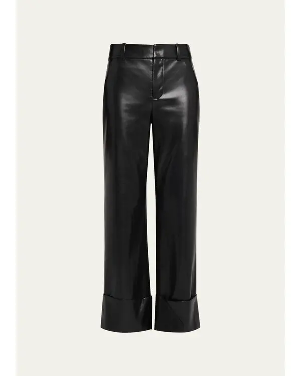 Alice + Olivia Alexander Vegan Leather Cuffed Pants - Black