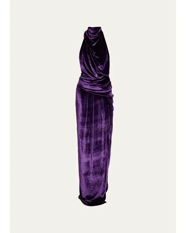 Prabal Gurung Draped Velvet Halter Dress