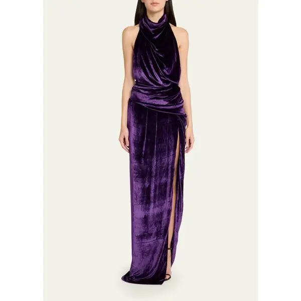 Prabal Gurung Draped Velvet Halter Dress