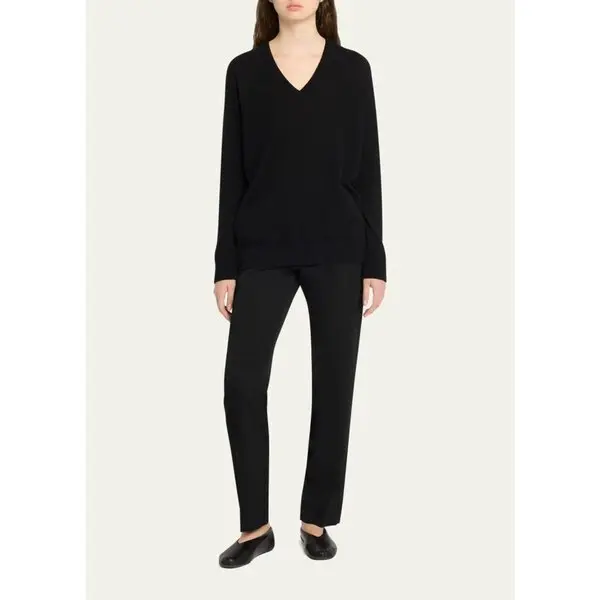 THE ROW Phora Lightweight Cashmere V-neck Sweater - Black