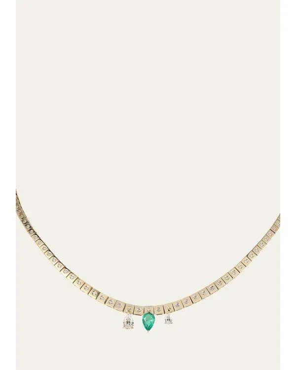 TYPE JEWELRY Leggo Fringe And Diamond Tennis Necklace - Emerald