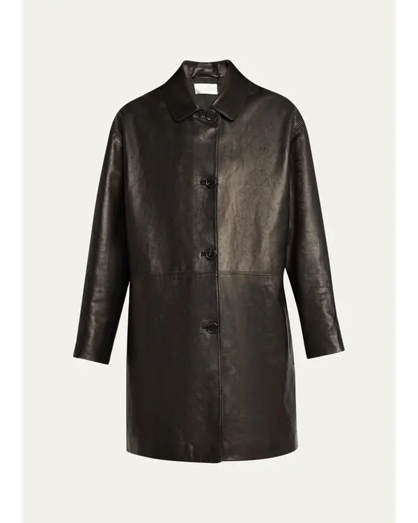 THE ROW Donata Leather Single-breasted Coat - Black