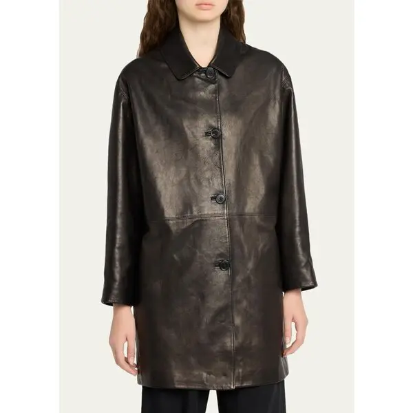 THE ROW Donata Leather Single-breasted Coat - Black