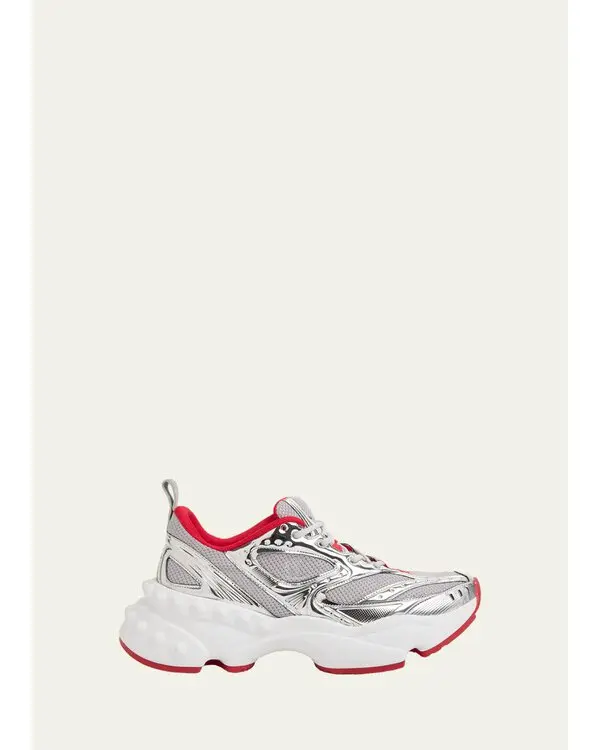 CHRISTIAN LOUBOUTIN So Flo Mesh & Metallic Leather Runner Sneakers - Silver