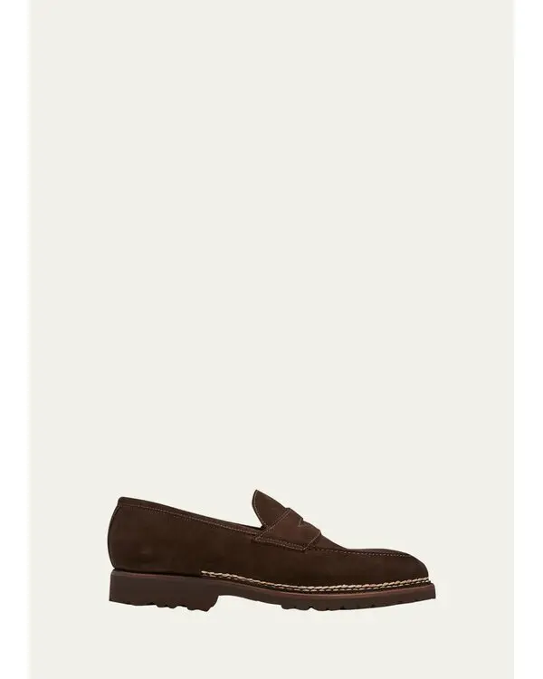 Bontoni Principe Lug Sole Suede Penny Loafers - Medium Chocolate