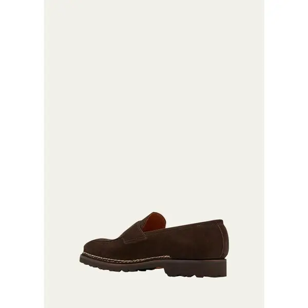 Bontoni Principe Lug Sole Suede Penny Loafers - Medium Chocolate