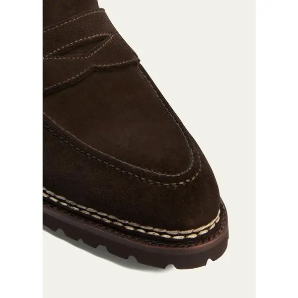 Bontoni Principe Lug Sole Suede Penny Loafers - Medium Chocolate
