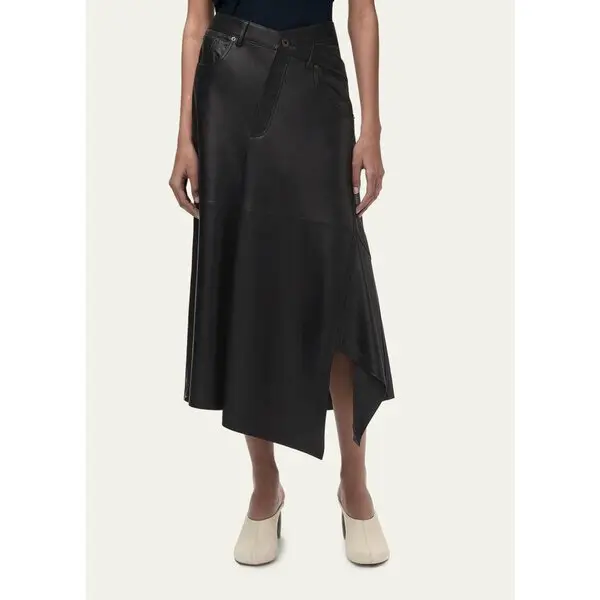 Loewe Asymmetric Leather Midi Skirt