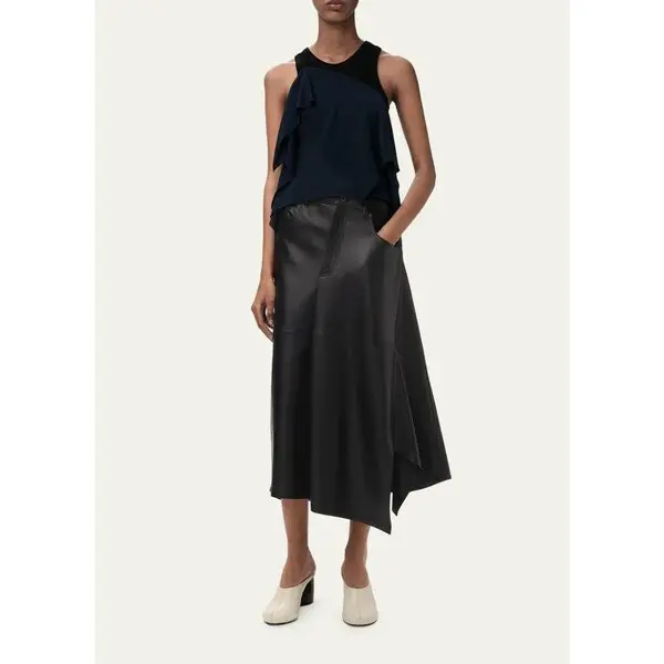 Loewe Asymmetric Leather Midi Skirt