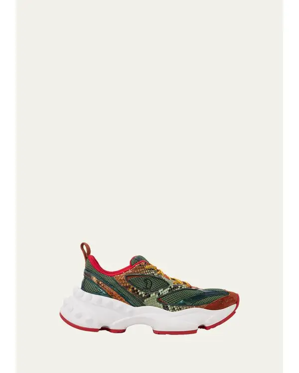 CHRISTIAN LOUBOUTIN So Flo Mesh & Snakeskin Runner Sneakers - Multi