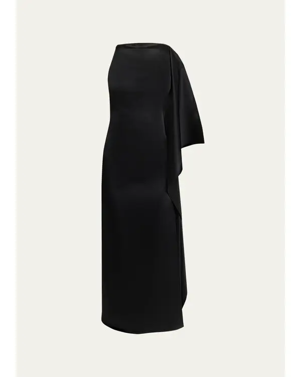 COURREGES High-neck Draped Satin Midi Dress