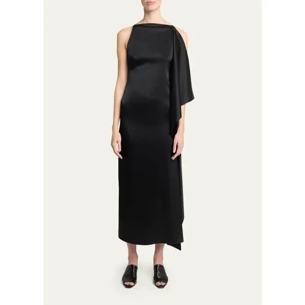 COURREGES High-neck Draped Satin Midi Dress