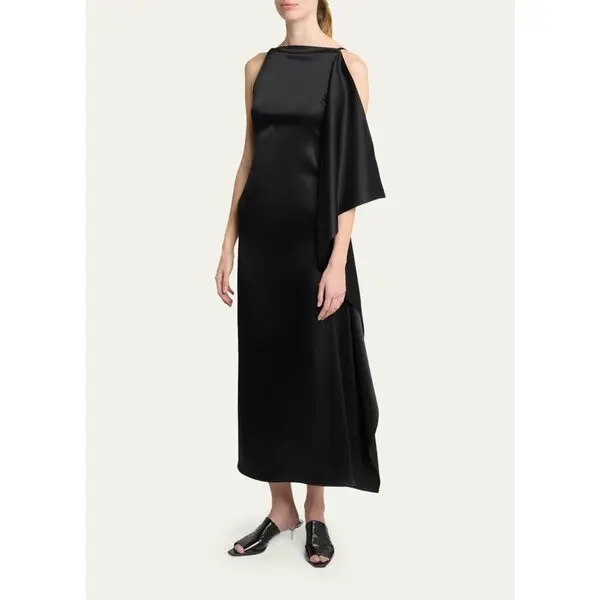 COURREGES High-neck Draped Satin Midi Dress
