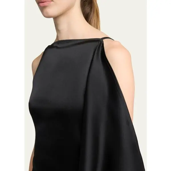 COURREGES High-neck Draped Satin Midi Dress