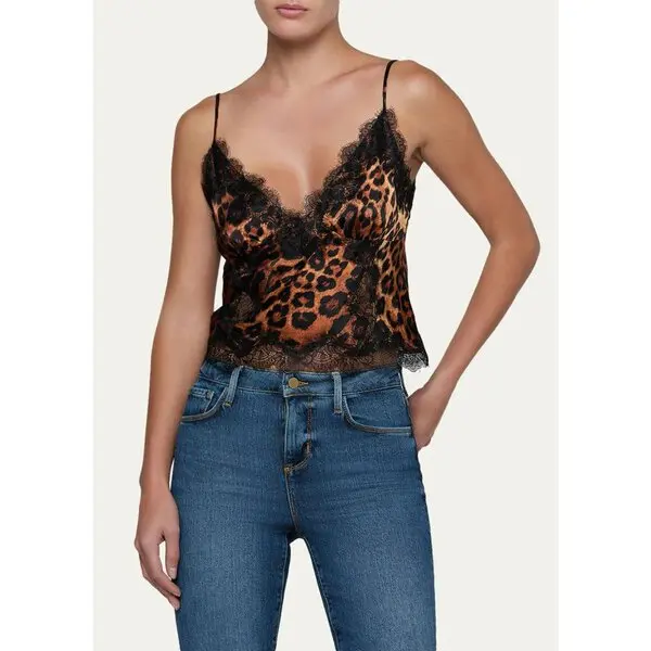 L'Agence Kimber Leopard Silk Lace Cami