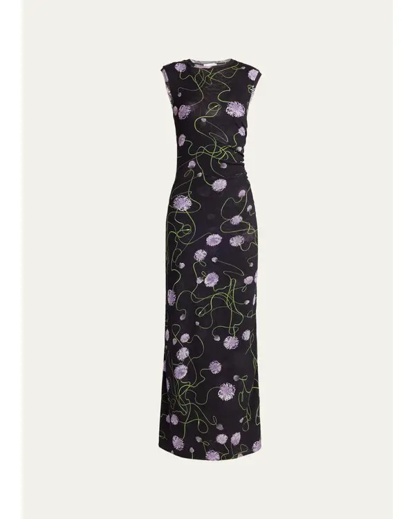 Stella McCartney Twisted Flower Mesh Sleeveless Maxi Dress