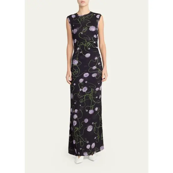 Stella McCartney Twisted Flower Mesh Sleeveless Maxi Dress