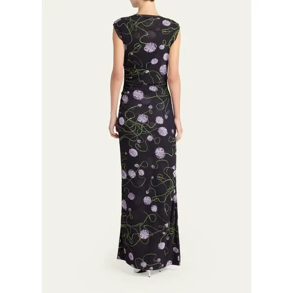 Stella McCartney Twisted Flower Mesh Sleeveless Maxi Dress