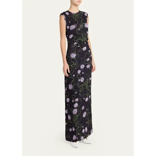 Stella McCartney Twisted Flower Mesh Sleeveless Maxi Dress